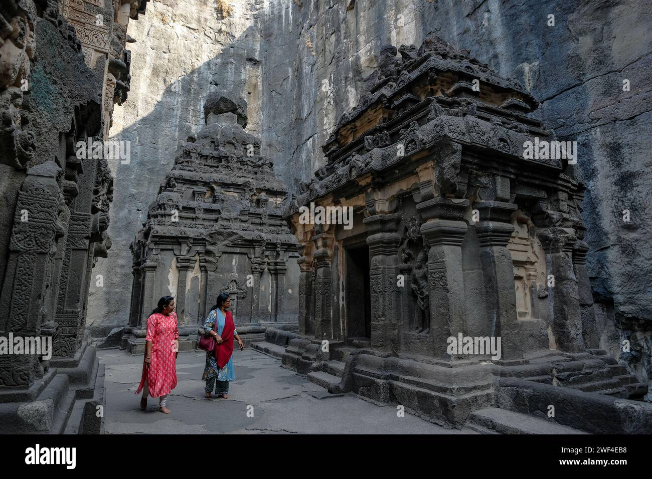 Ellora, India - January 22, 2024: Two women visiting the Kailasa Temple ...