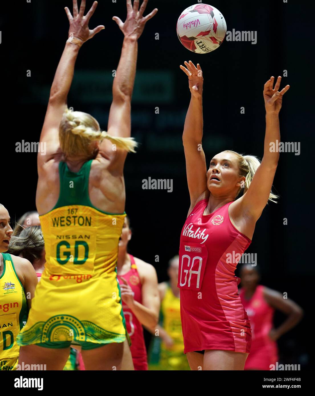 England's Helen Housby (right) and Australia's Jo Weston during the ...