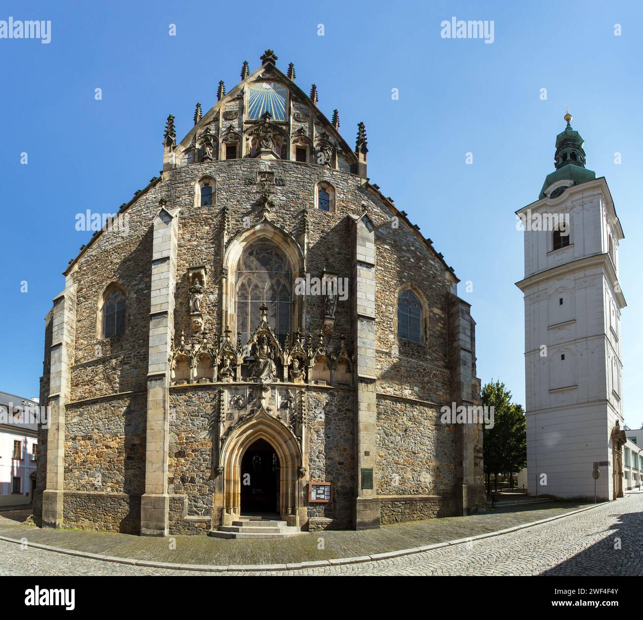 Klatovy, church in Klatovy town with beel tower Church of the Nativity ...