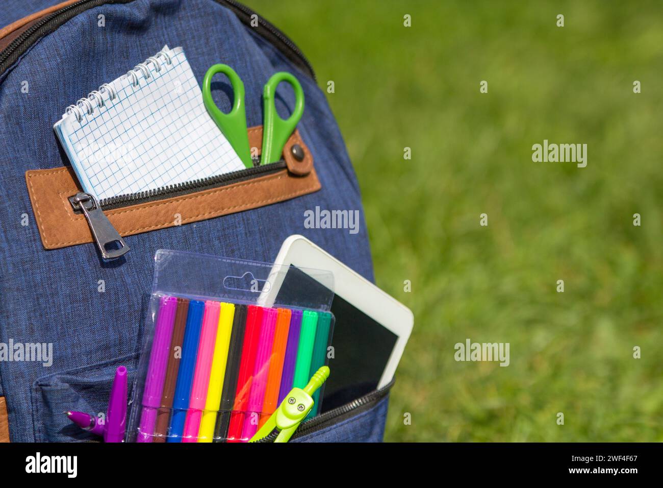 Back to school concept. Backpack with school supplies Stock Photo - Alamy