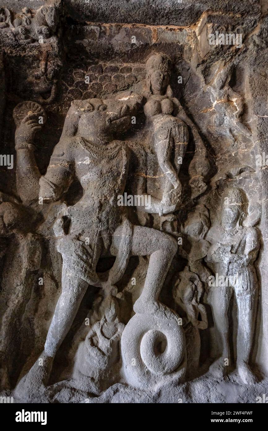 Ellora, India - January 22, 2024: Ellora Caves are a rock-cut cave ...