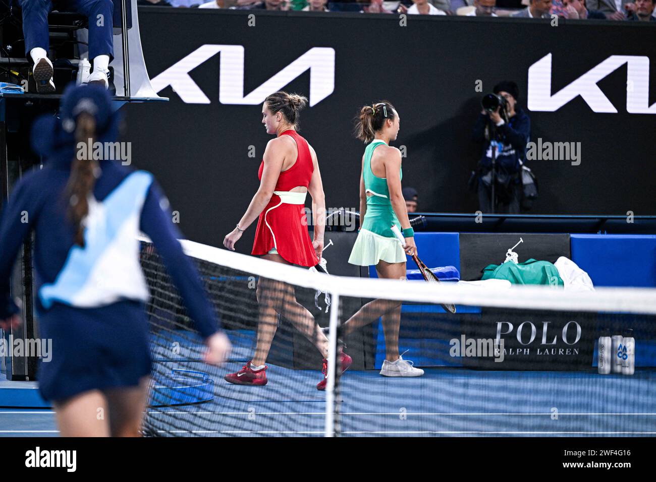 Melbourne, Australia. 27th Jan, 2024. Aryna Sabalenka and Zheng Qinwen during the Australian ...