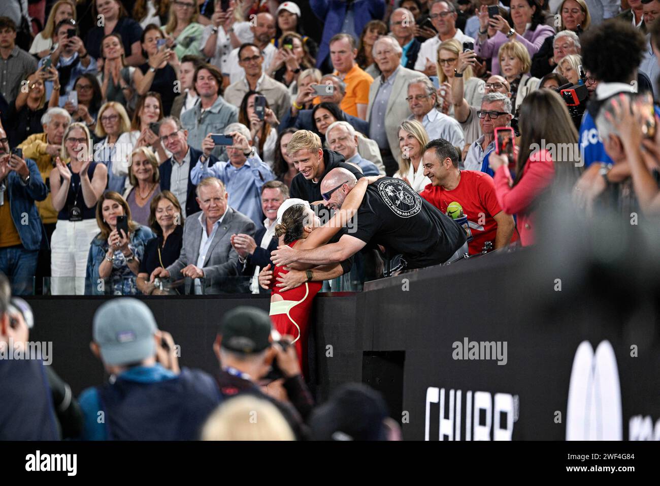 Melbourne, Australia. 27th Jan, 2024. Aryna Sabalenka with her coach ...