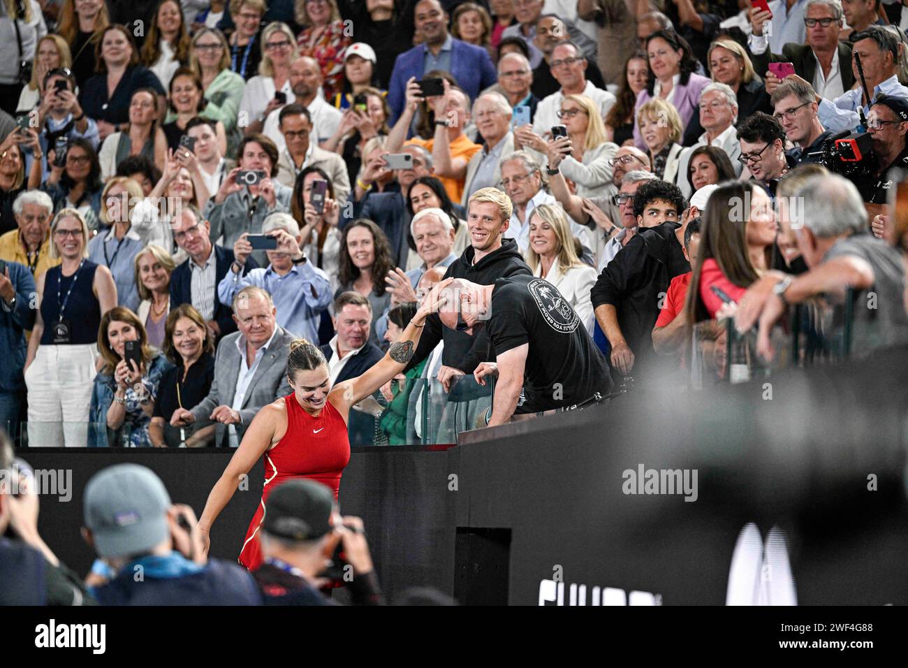 Melbourne, Australia. 27th Jan, 2024. Aryna Sabalenka with her coach ...
