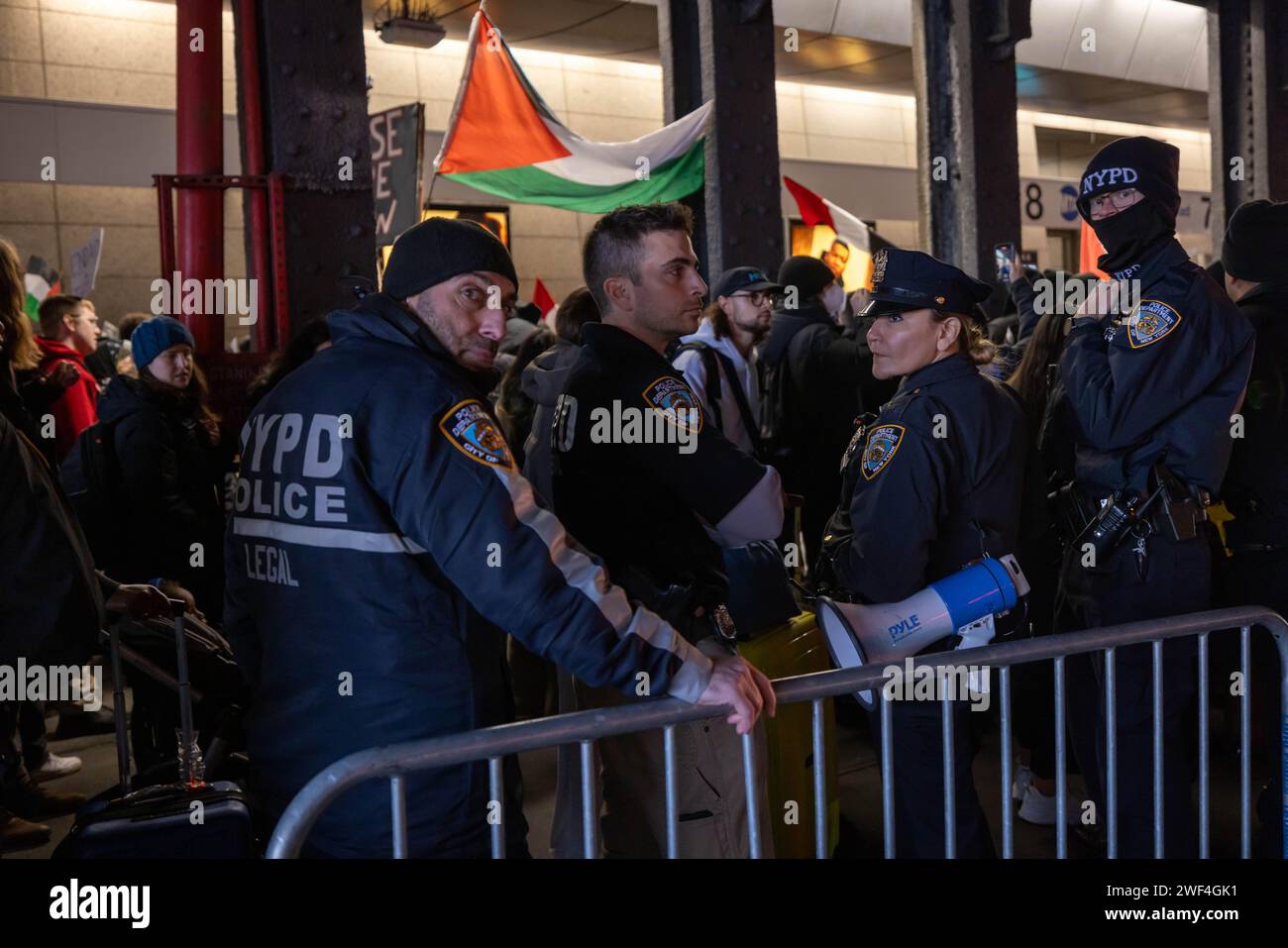NEW YORK, NEW YORK - JANUARY 27: NYPD monitor a pro-Palestine protest ...