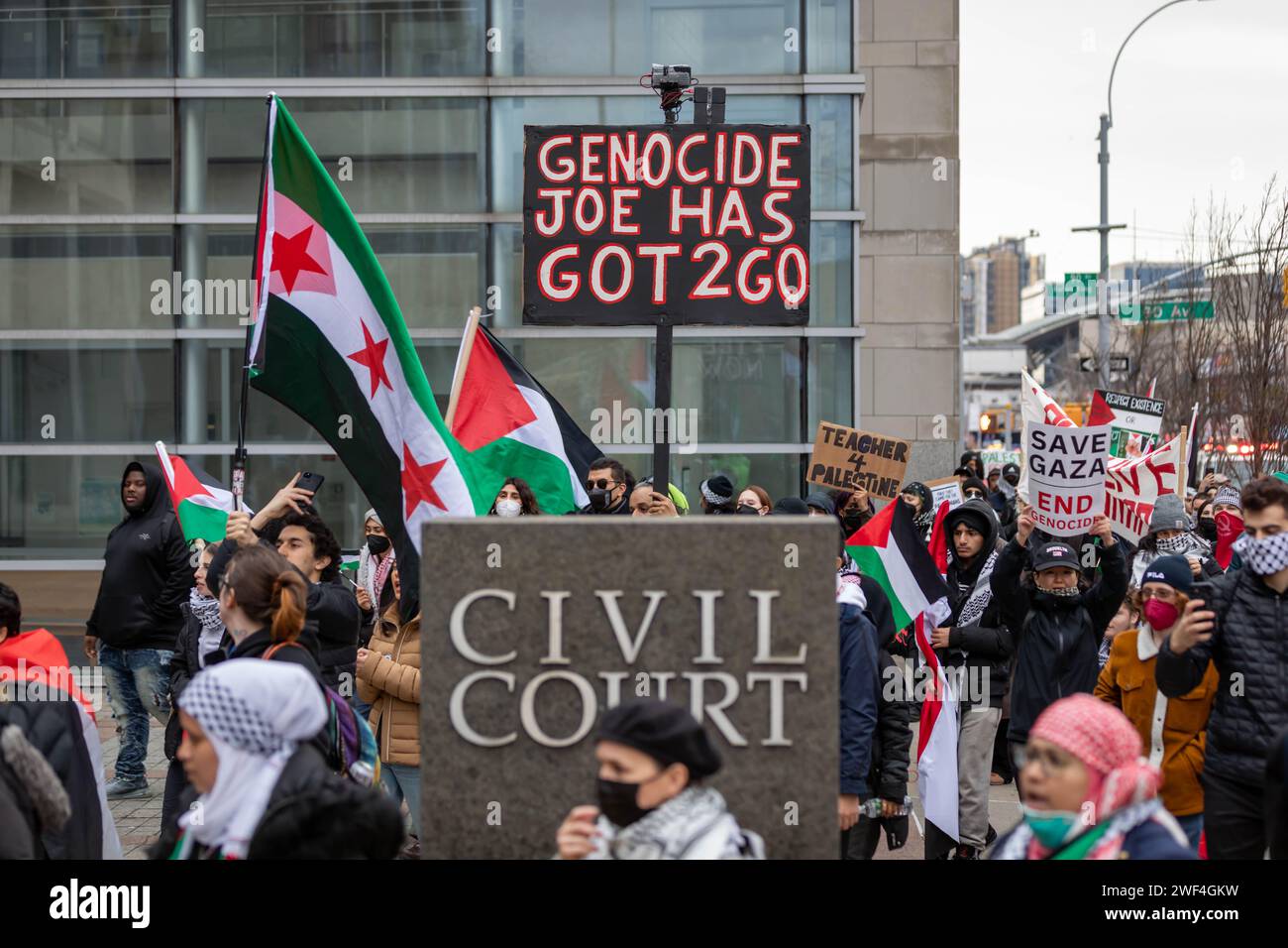 NEW YORK, NEW YORK - JANUARY 27: Pro-Palestine protesters chant and ...