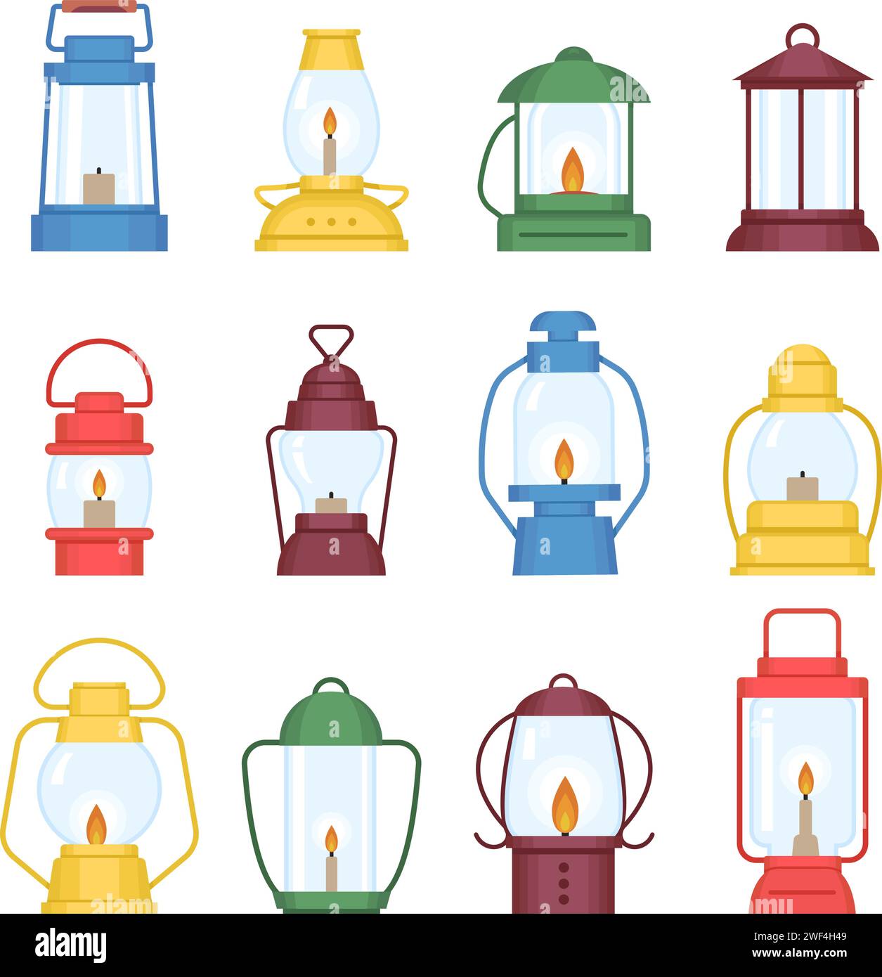 Camp lanterns. Isolated glass lamps with candles. Old lanterns ...