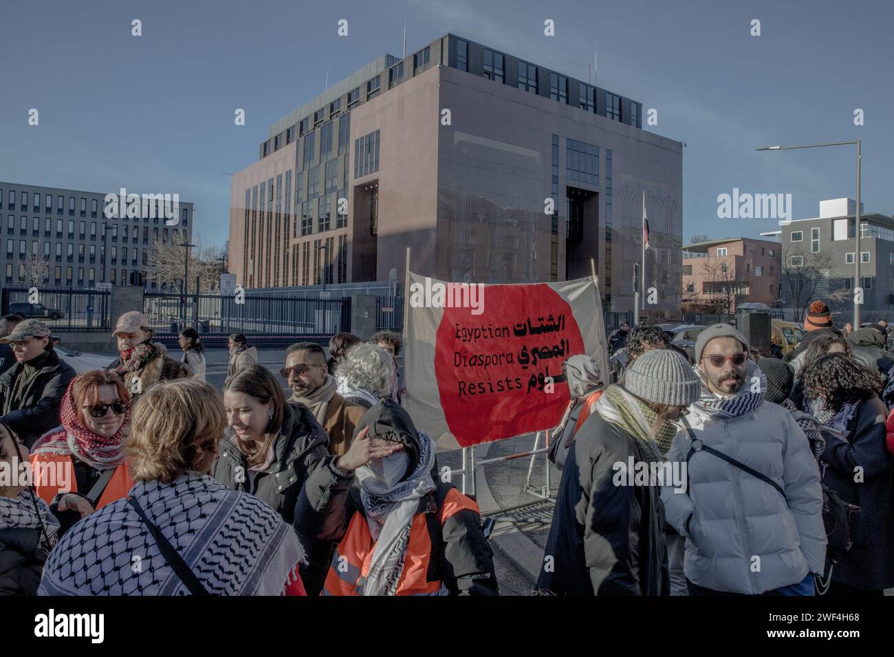On Sunday, January 28, 2024, a crowd assembled outside the Egyptian ...