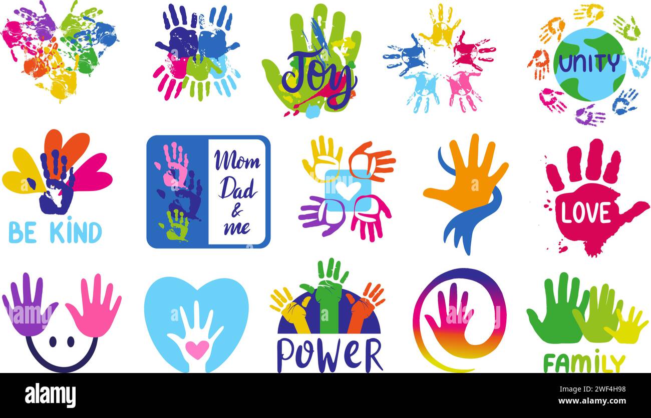 Colorful handprints design. Different logo with palm prints. Family and ...