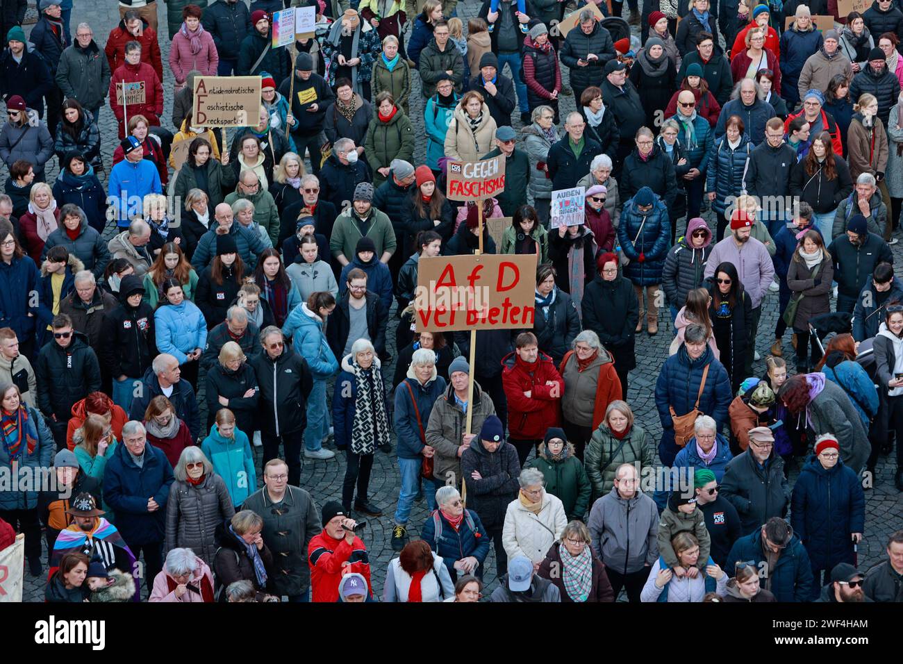 Wernigerode, Germany. 28th Jan, 2024. A protest poster with the words ...