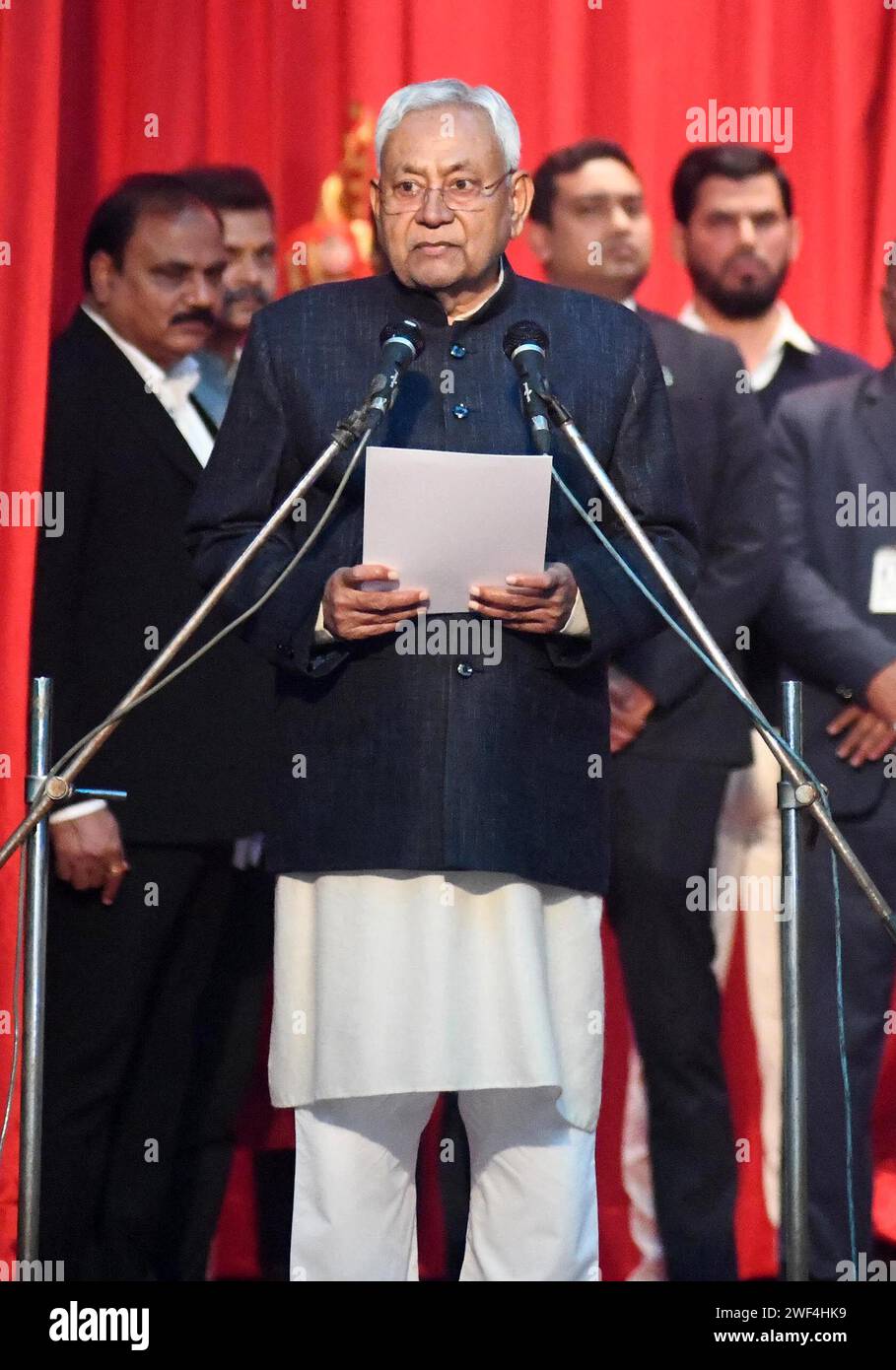 Patna, India. 28th Jan, 2024. PATNA, INDIA - JANUARY 28: JDU National president Nitish Kumar ...