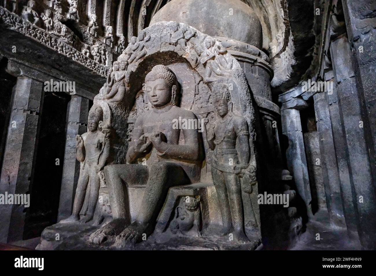 Ellora, India - January 22, 2024: Ellora Caves are a rock-cut cave ...