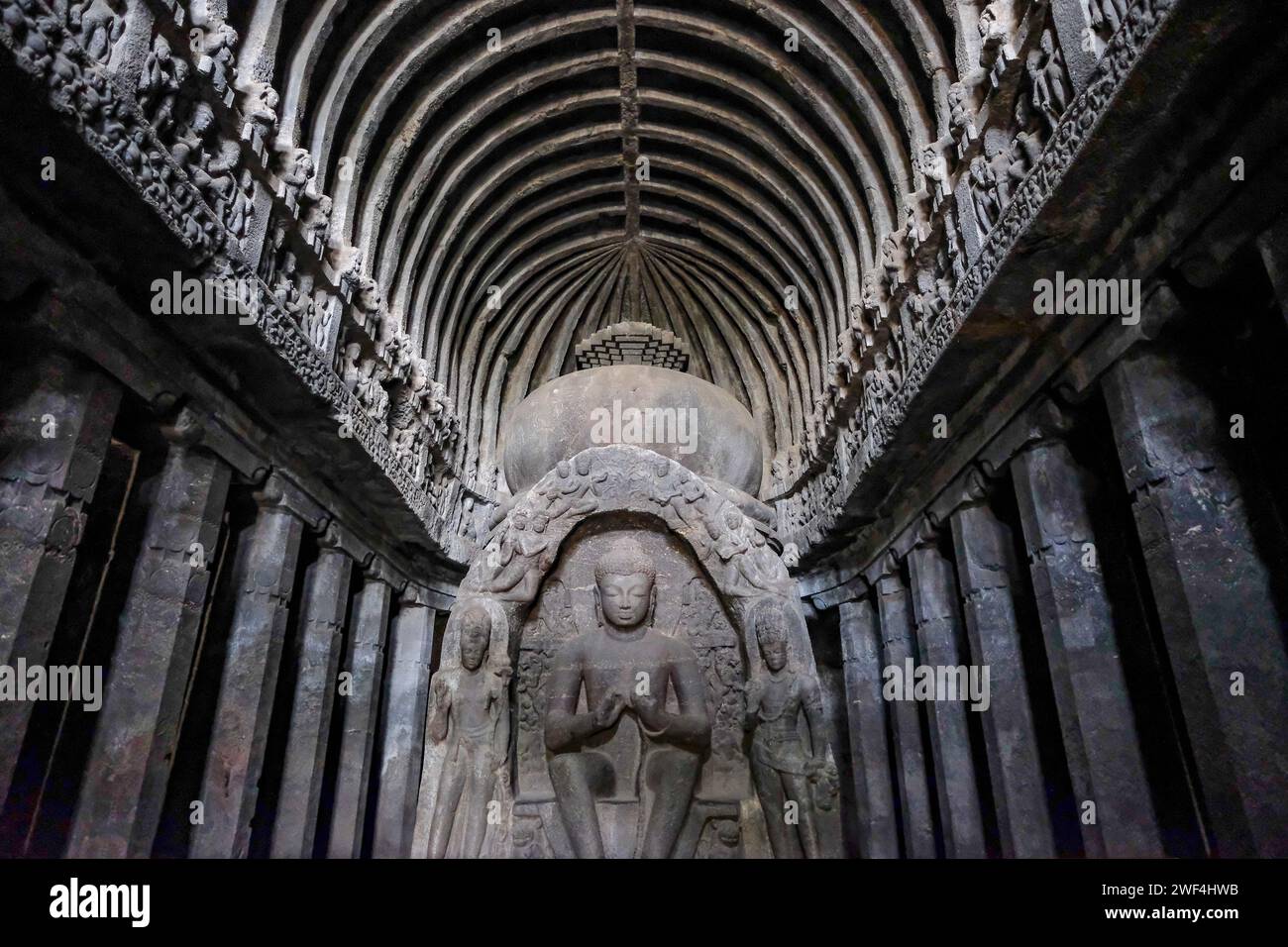 Ellora, India - January 22, 2024: Ellora Caves are a rock-cut cave ...