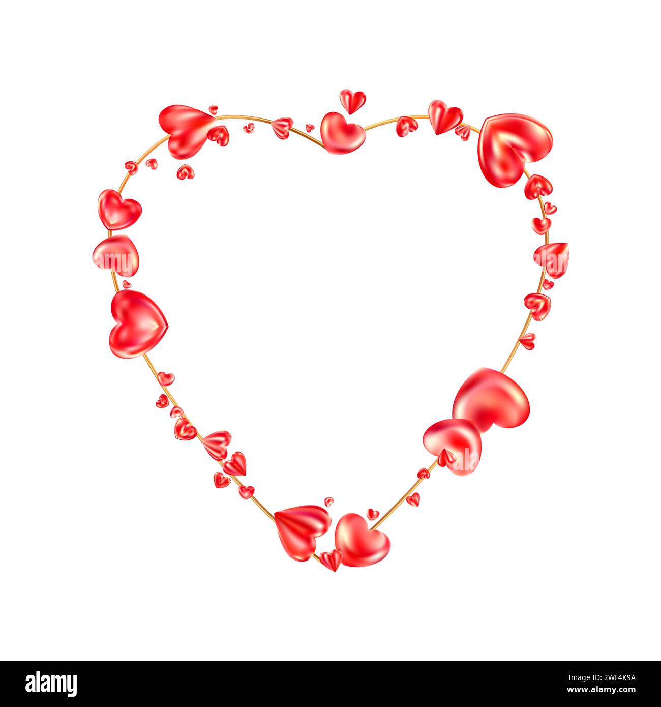 Red glossy realistic heart frame isolated on white background Stock ...
