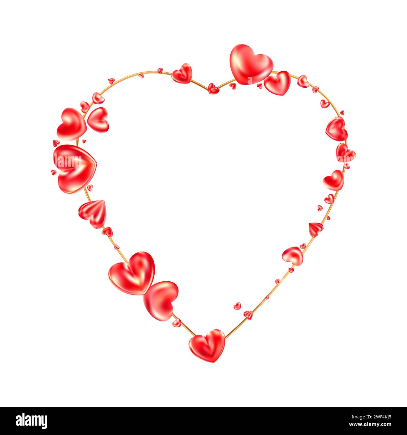 Red glossy realistic heart frame isolated on white background Stock ...