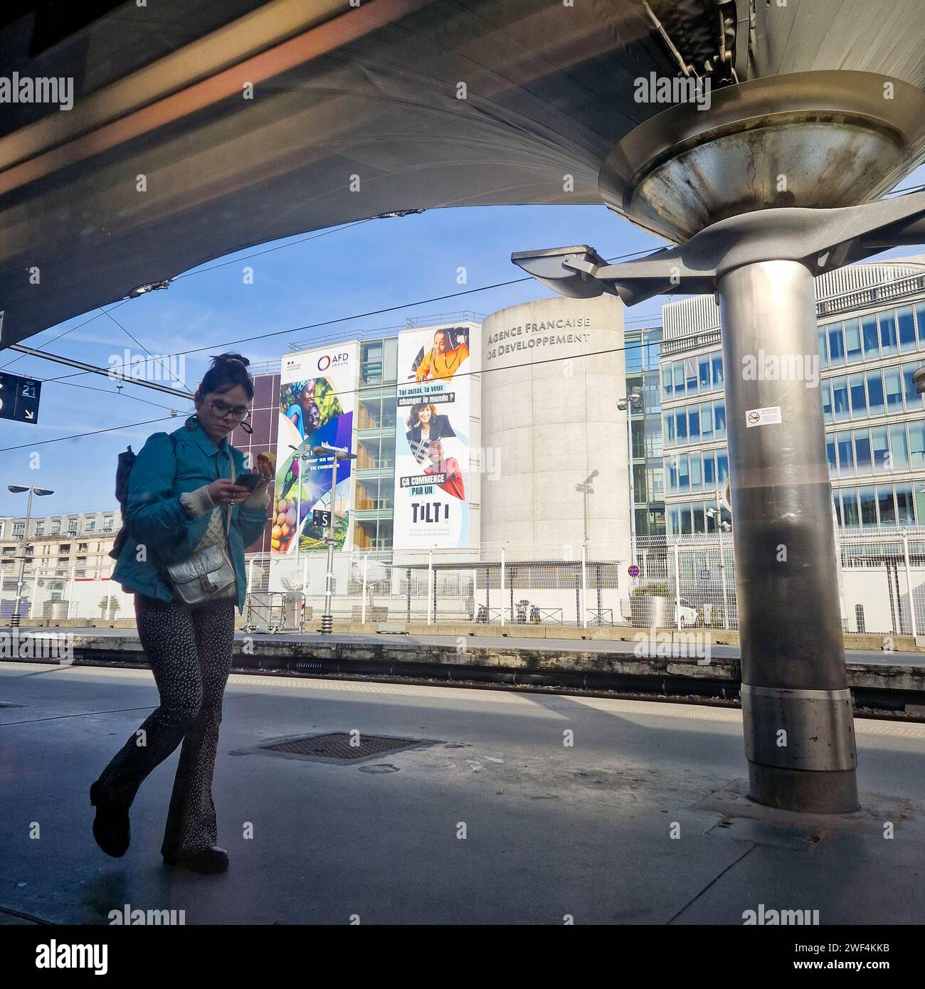 The AFD building, seen from the TGV at Lyons railway station, Paris, Ile-de-France, Grand-Paris ...