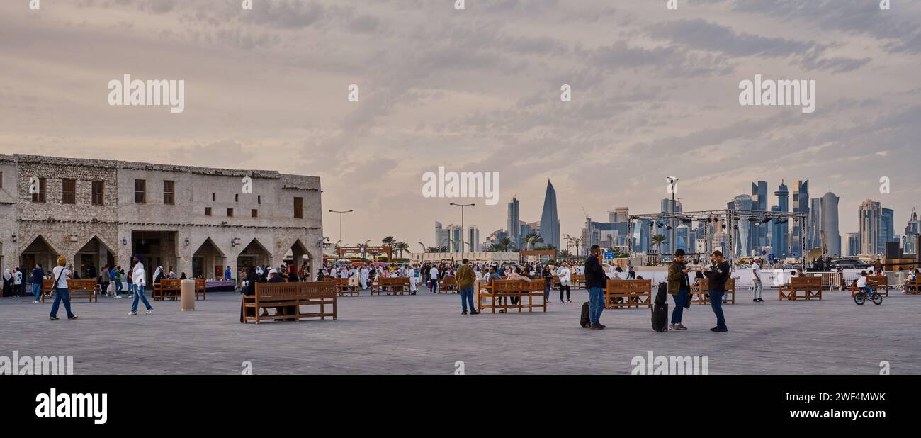 Souq Waqif Doha, Qatar main street sunset shot showing locals and ...
