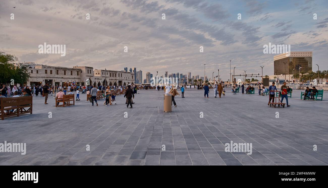 Souq Waqif Doha, Qatar main street sunset shot showing locals and ...