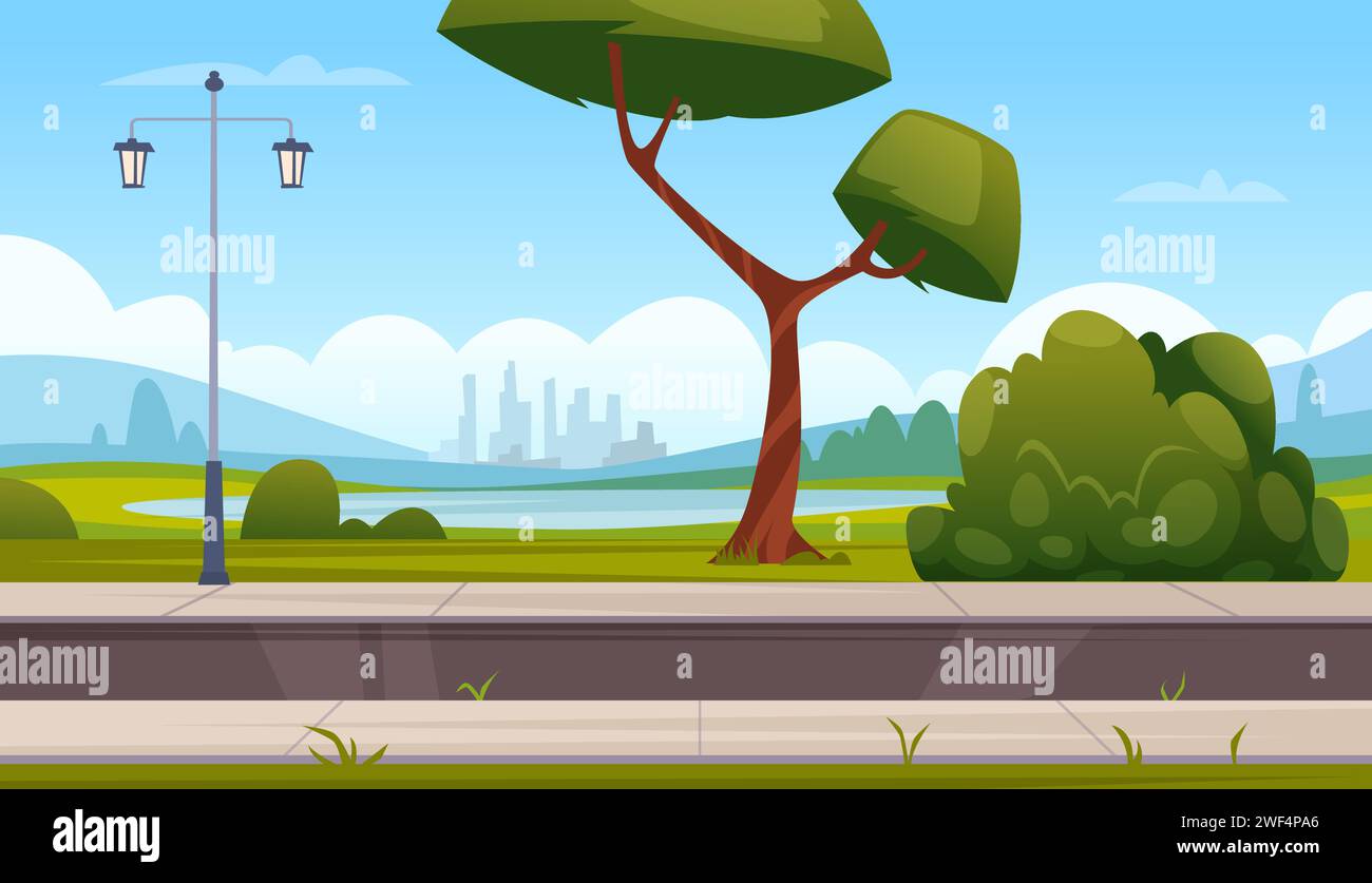 Urban park cartoon background outdoor landscape Stock Vector Image ...