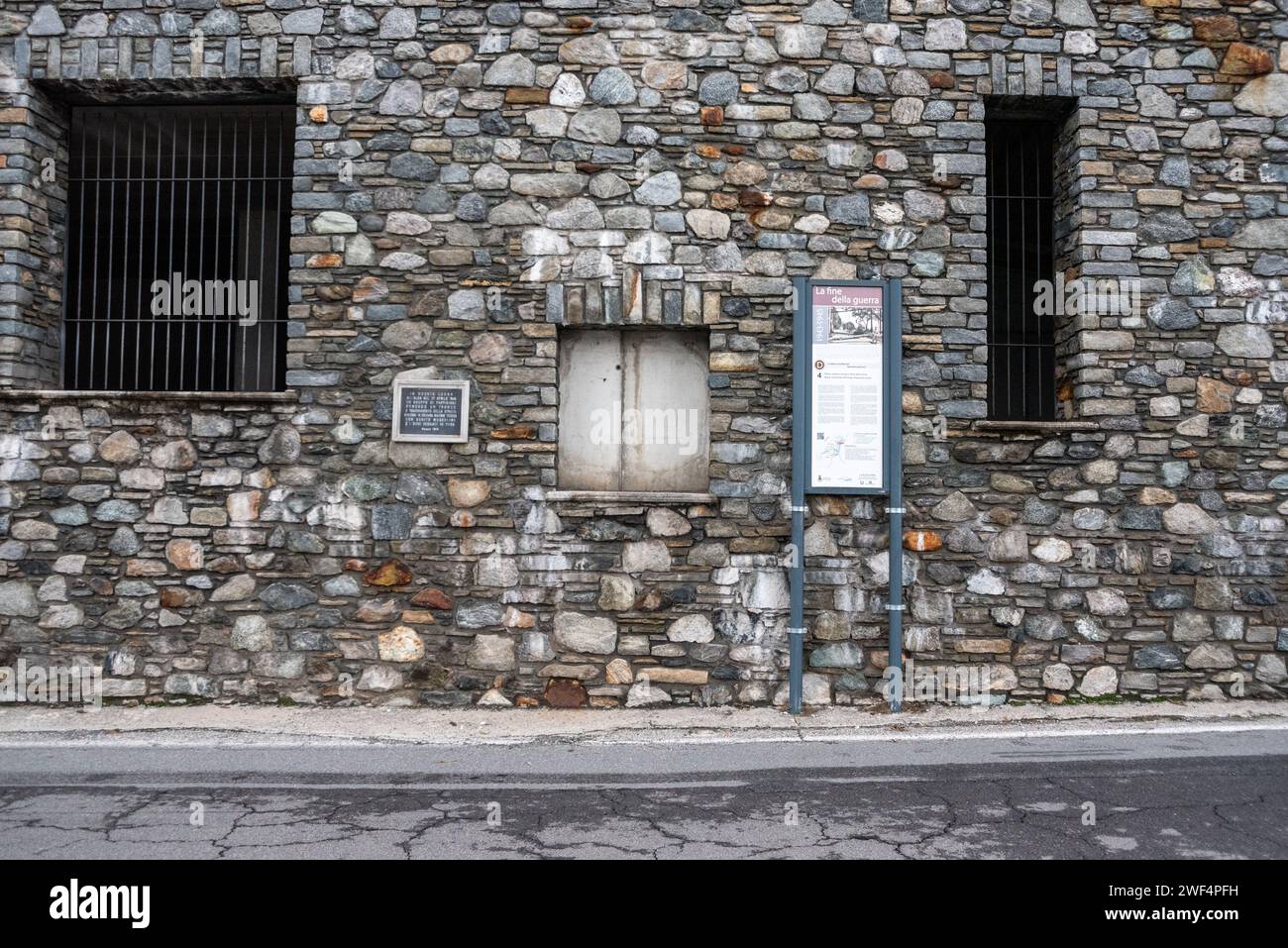 MUSSO, ITALY - OCTOBER 05, 2023 - Information boards at the street in ...
