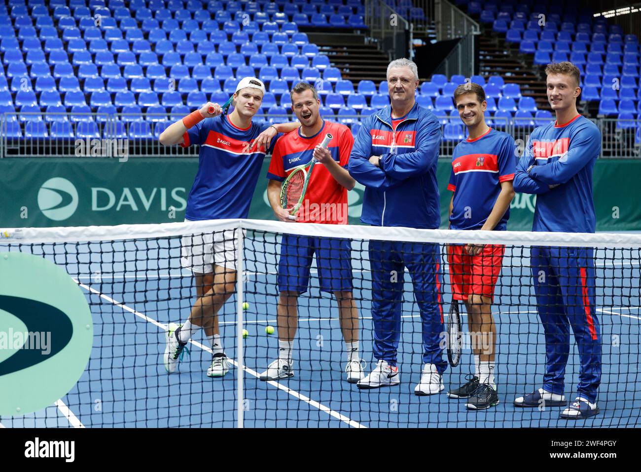 (L-R) Czech team Jakub Mensik, Adam Pavlasek, non playing captain ...