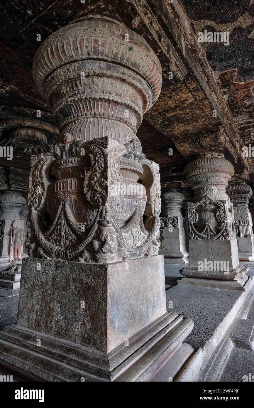 Ellora, India - January 22, 2024: Ellora Caves are a rock-cut cave ...