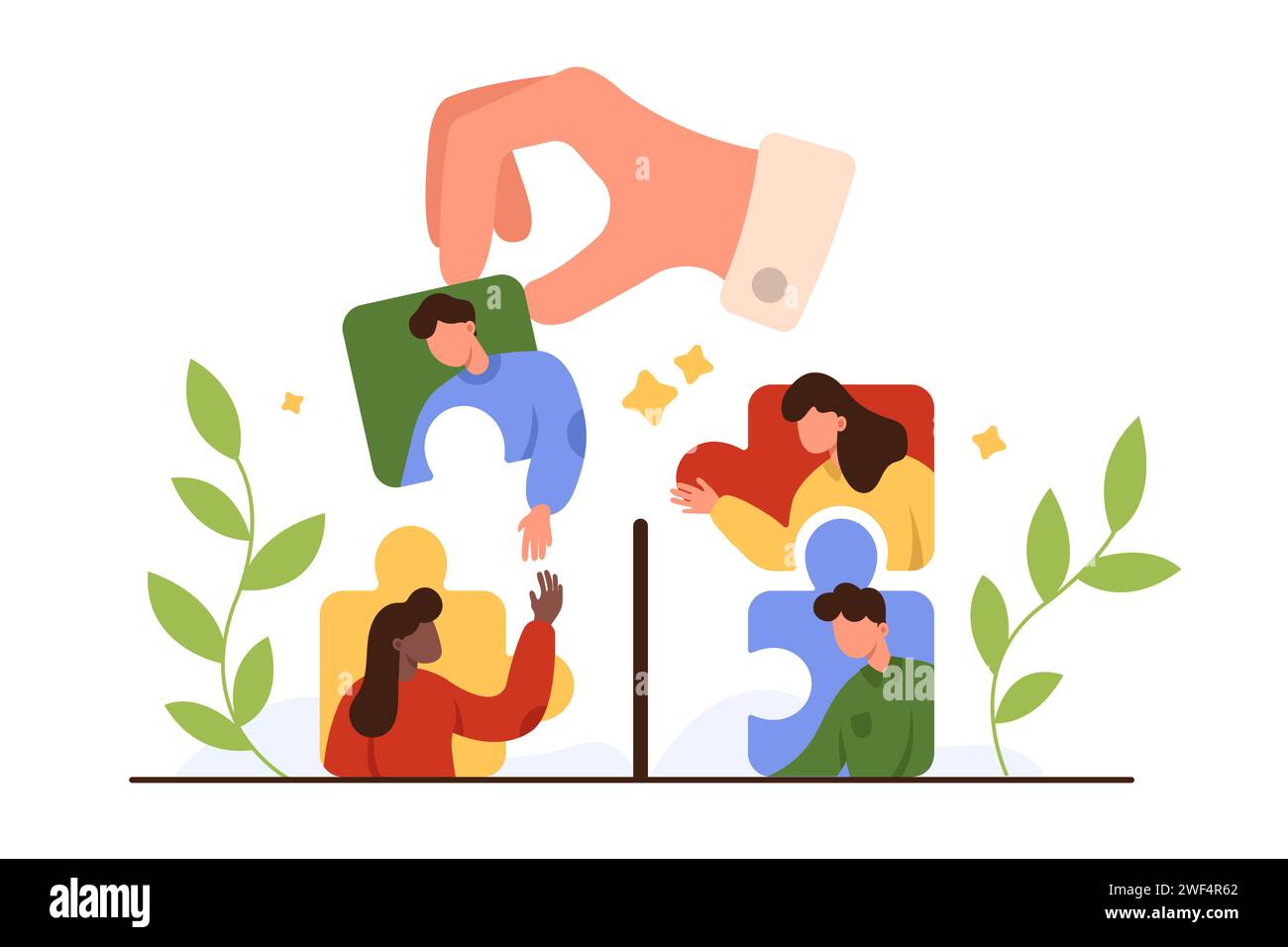 Qualified employees search for effective teamwork. Giant hand of ...
