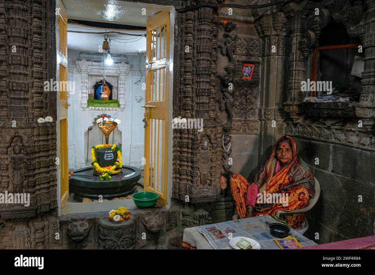 Nashik, India - January 25, 2024: A woman sits inside the Naroshankar ...
