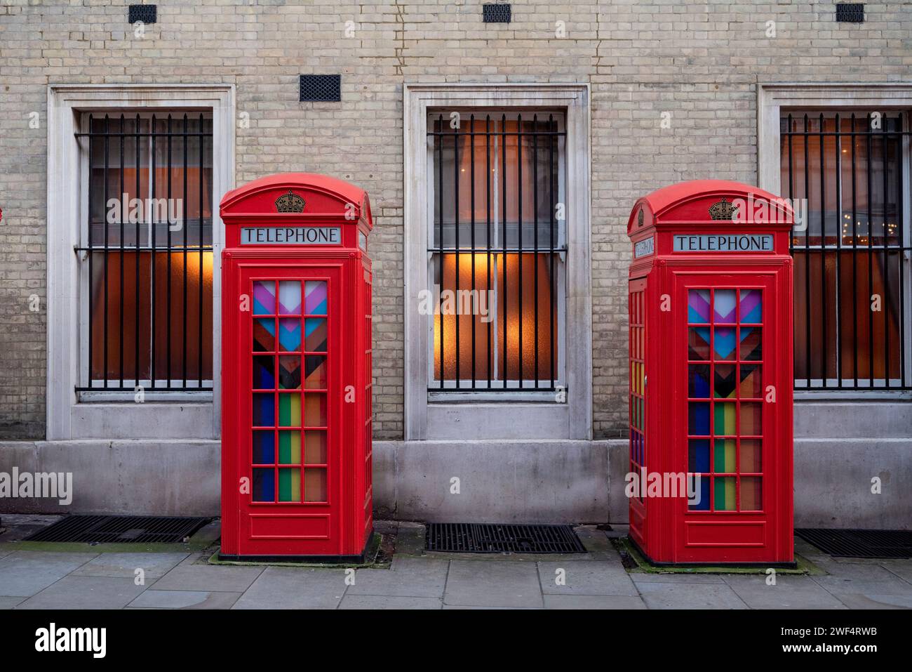 Iconic London telephone boxes in Broad Court Street, WC2, Covent Garden ...