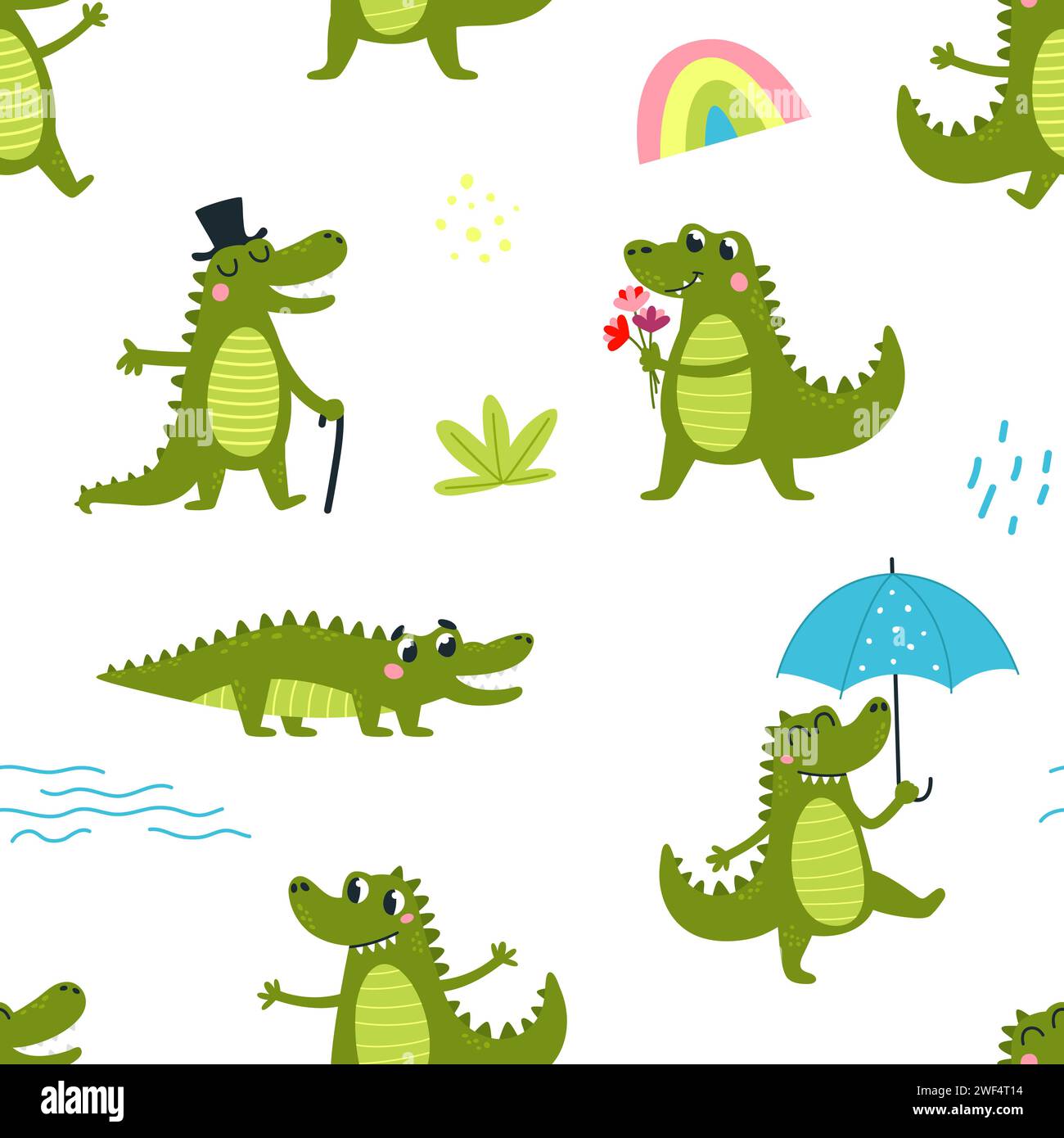 Crocodile seamless pattern. Funny crocodiles isolated, cartoon ...