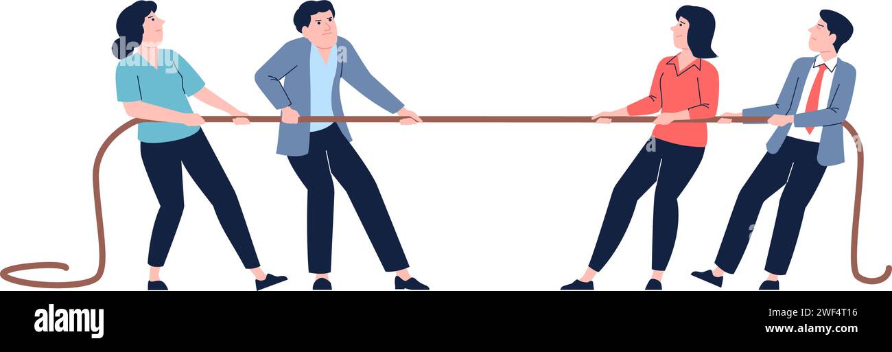 Office people pulling rope. Corporate struggle metaphor, isolated ...