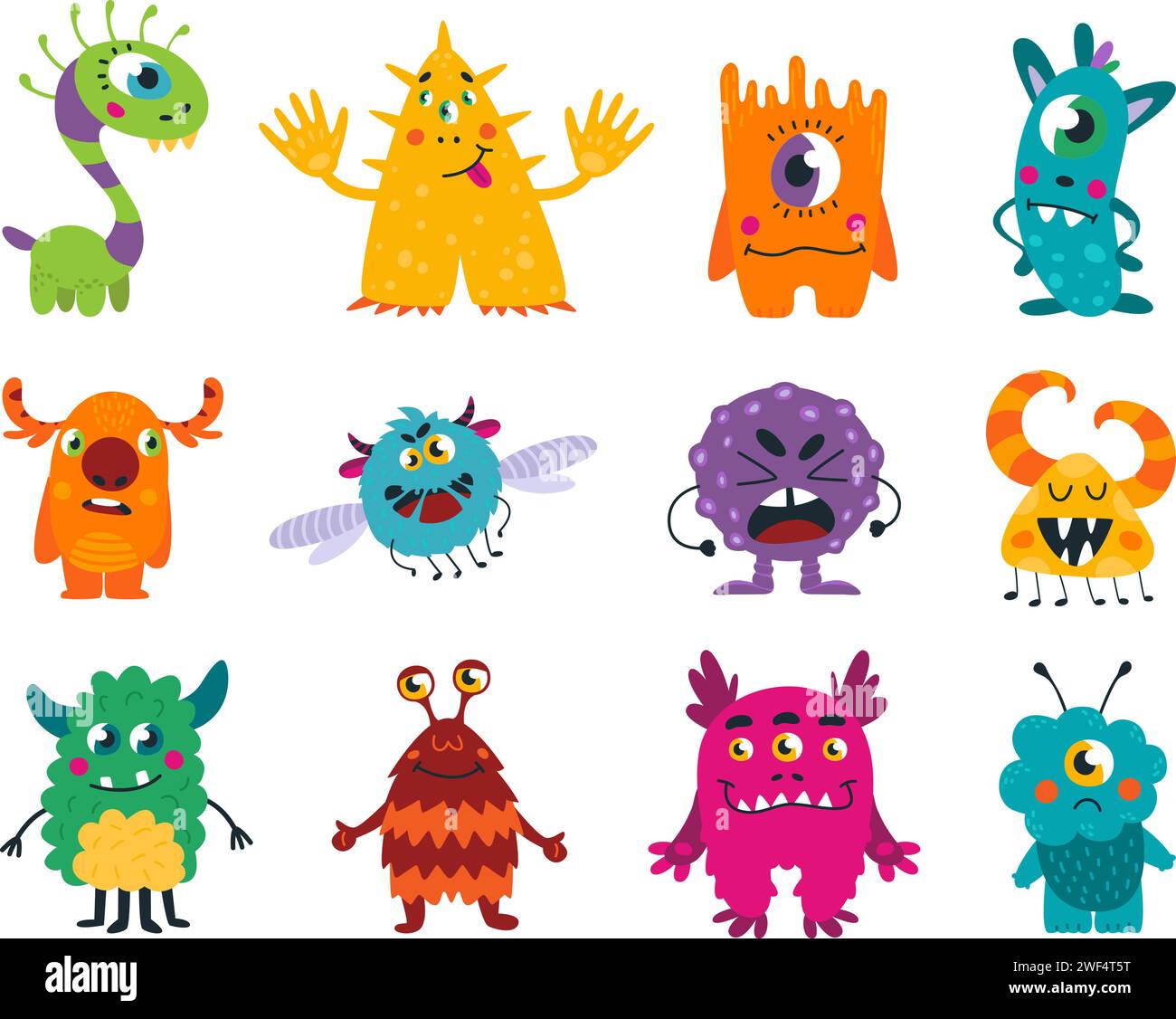 Cute monster. Cartoon funny monsters with different emotions. Trolls ...