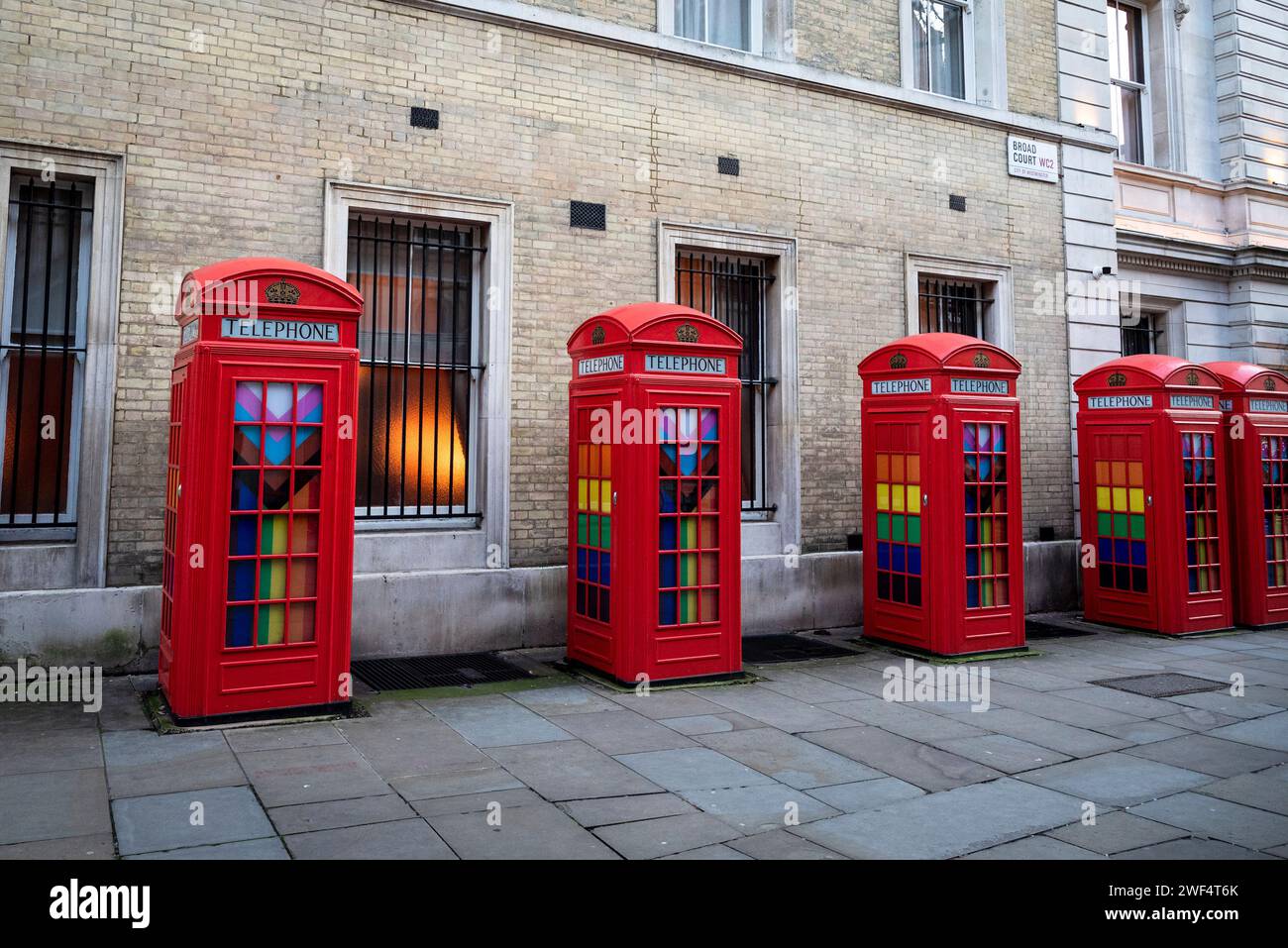 Iconic London telephone boxes in Broad Court Street, WC2, Covent Garden ...