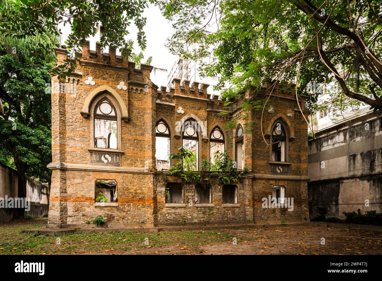 Neogothic Architecture Remaining Façade of Abandoned Palace Building ...
