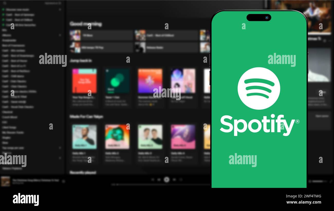 Istanbul, Turkey - 25 January 2024: Spotify brand logo on smartphone ...
