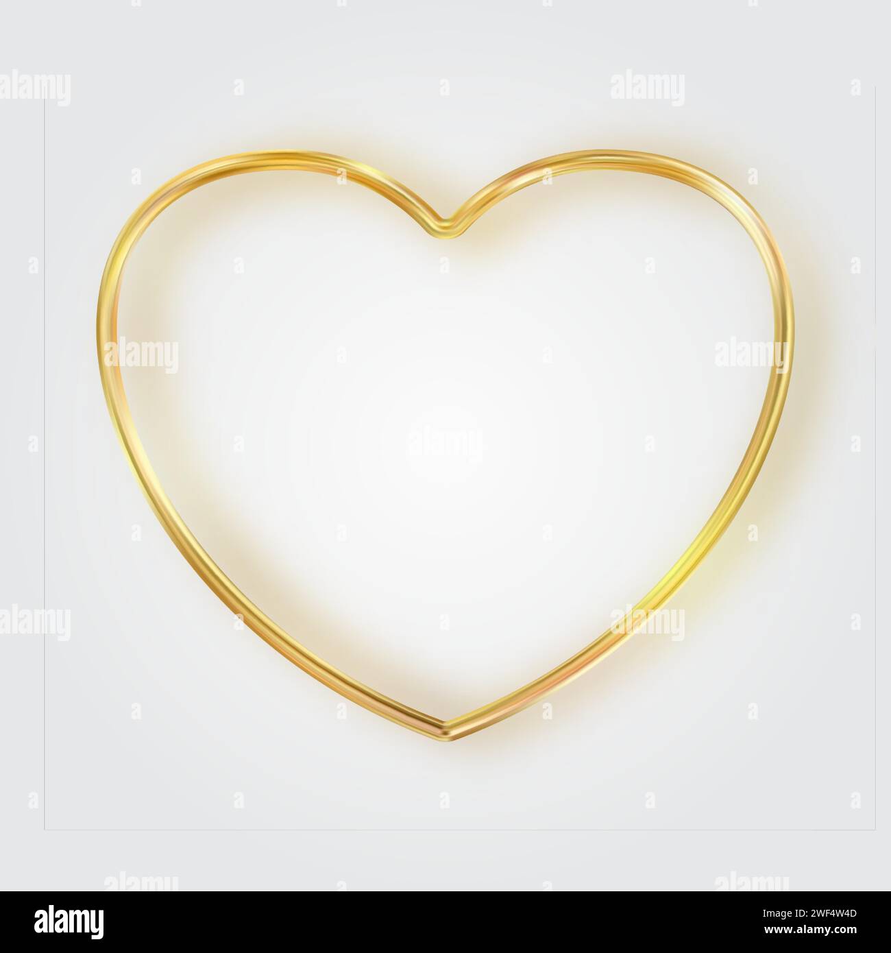 Thin gold heart frame. Golden realistic heart border. Luxury symbol of ...