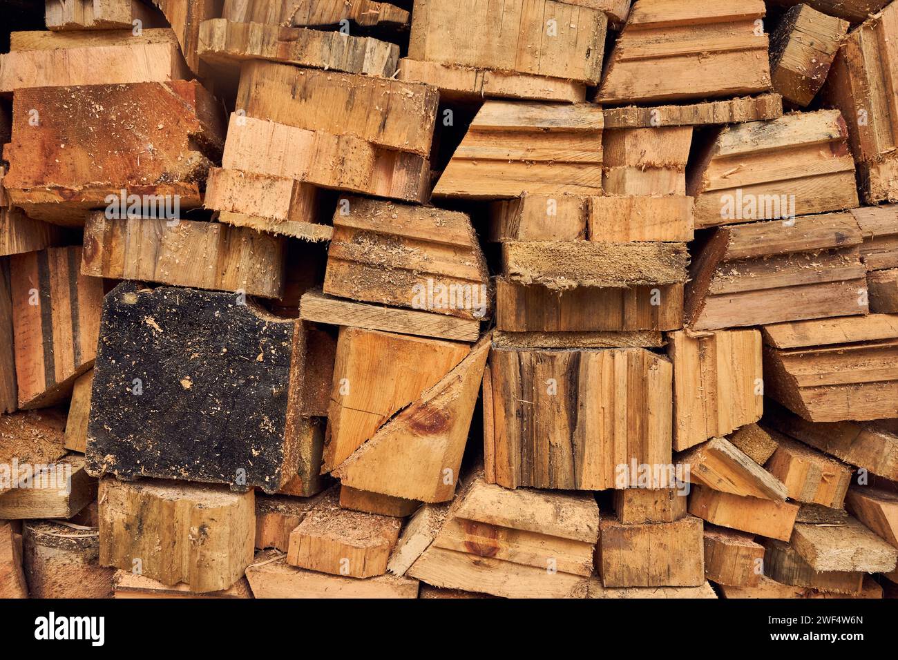 Cuttings of boards and timber. Preparation Wooden cuts different shapes ...