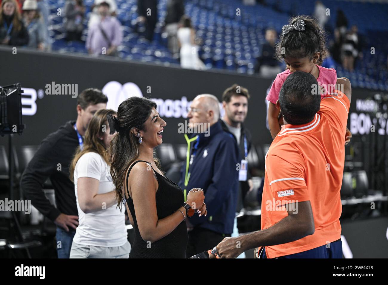 Rohan Bopanna with his wife Supriya Annaiah and his daughter Tridha ...