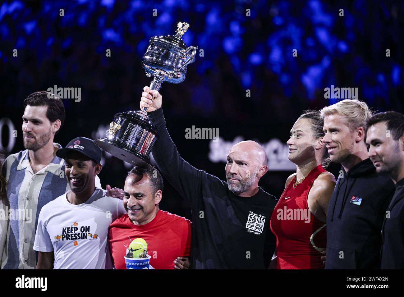 Aryna Sabalenka with her team and coach Jason Stacy during the ...
