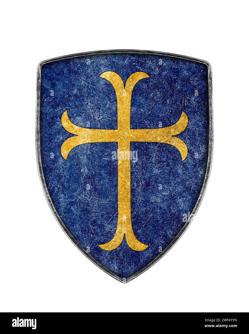 Old metal crusaders shield with cross isolated on white background Stock Photo - Alamy