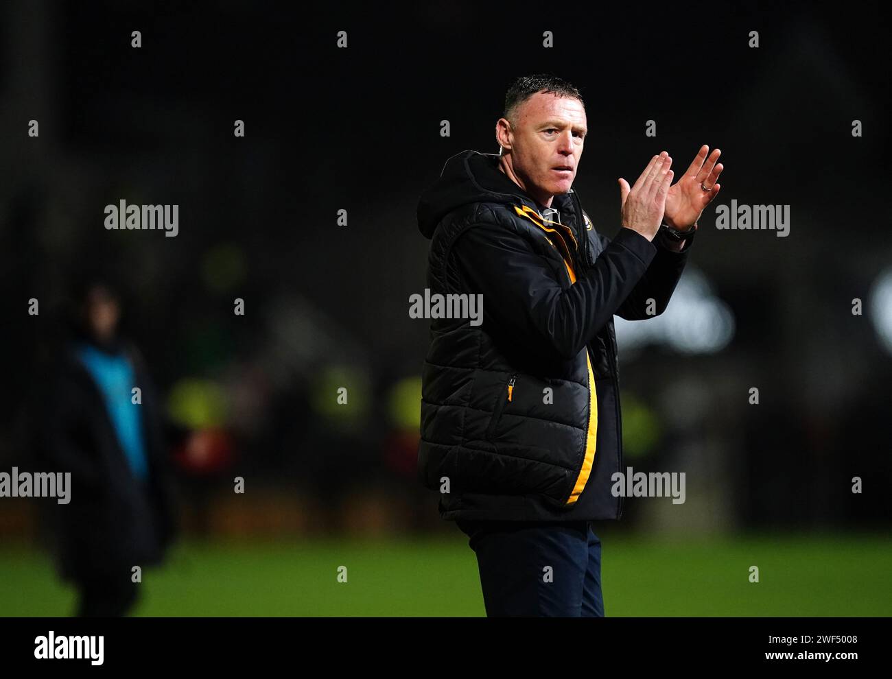 Newport County manager Graham Coughlan applauds the fans following the ...