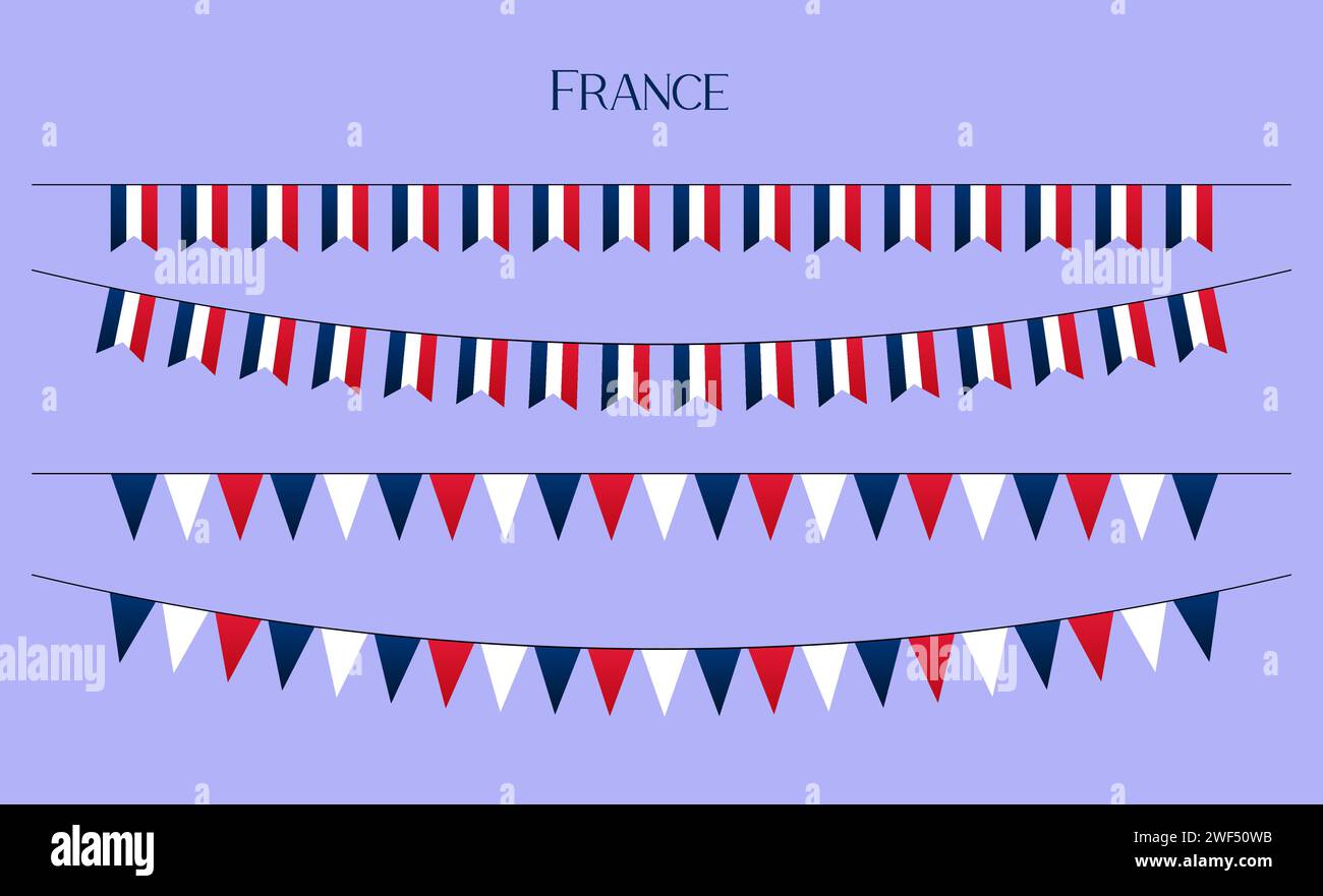France flags bunting, garland, streamer vector set. Flat decorative party banners in style of ...