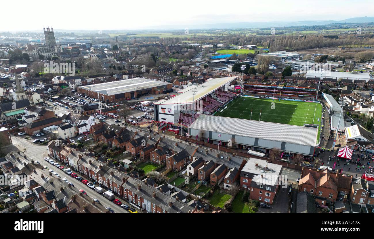 A drone view of Kingsholm befoe the Gallagher Premiership match between ...