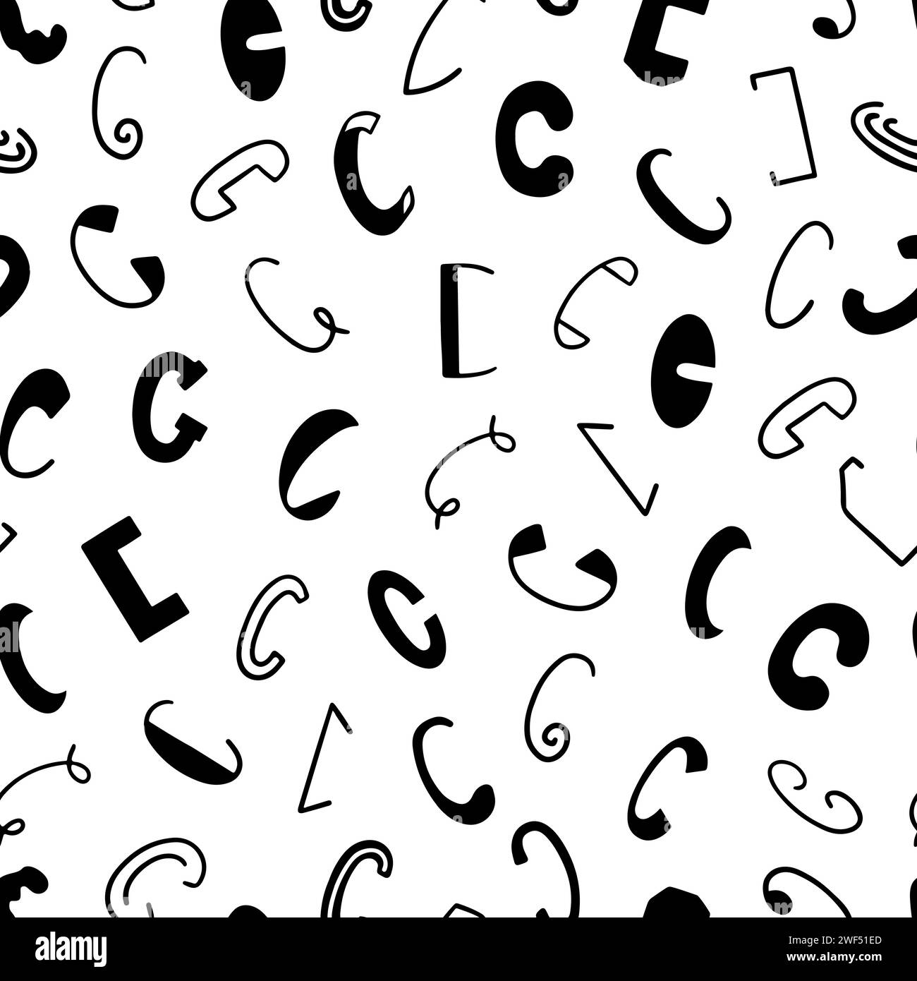 Black and white seamless pattern with the letter C in various styles ...