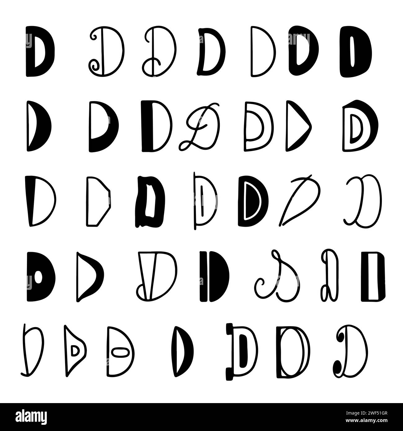 Set of letters D in different styles. Hand drawn lettering. Isolated on ...