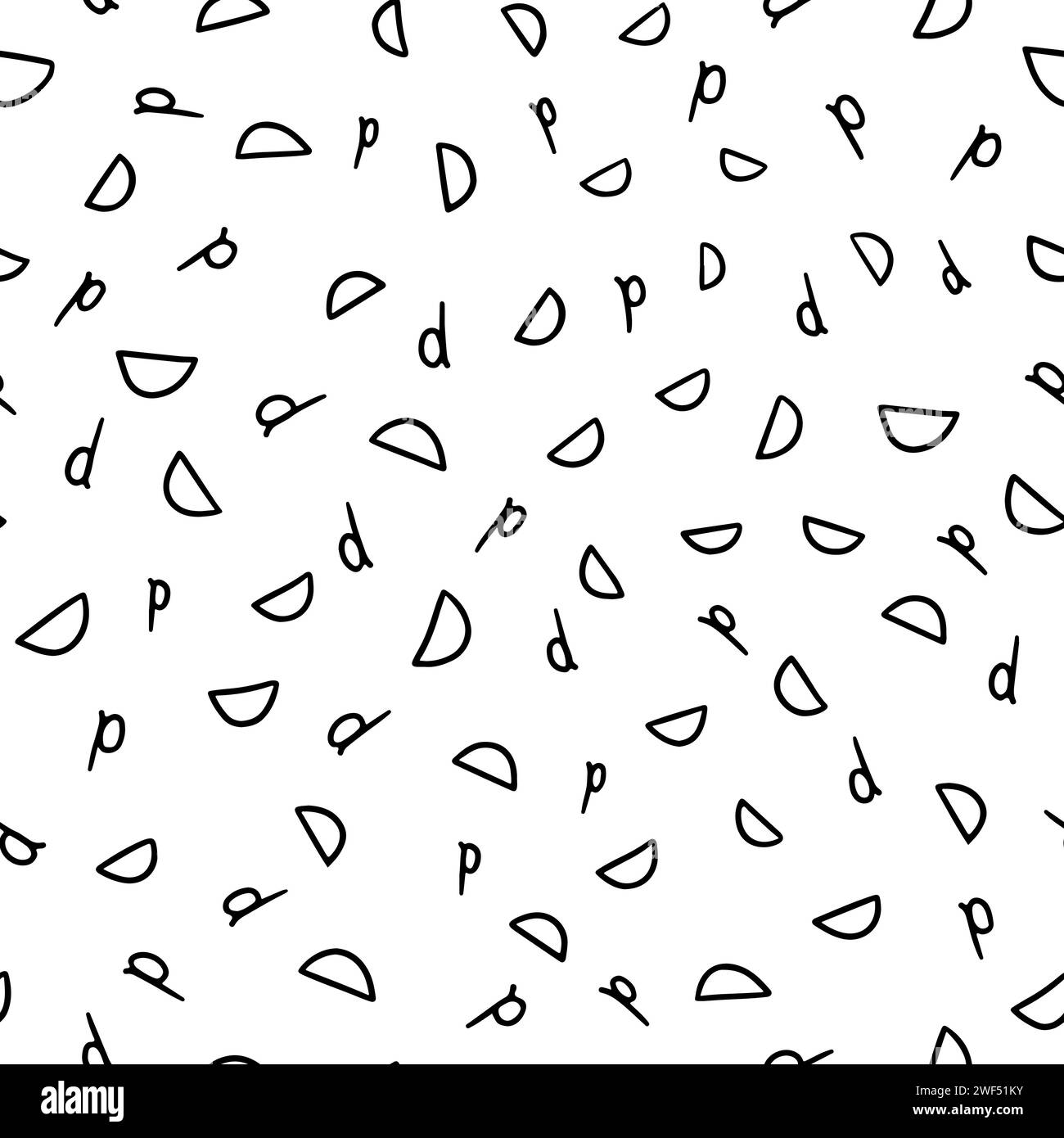 Black and white letter D seamless pattern, handwritten letters Stock ...