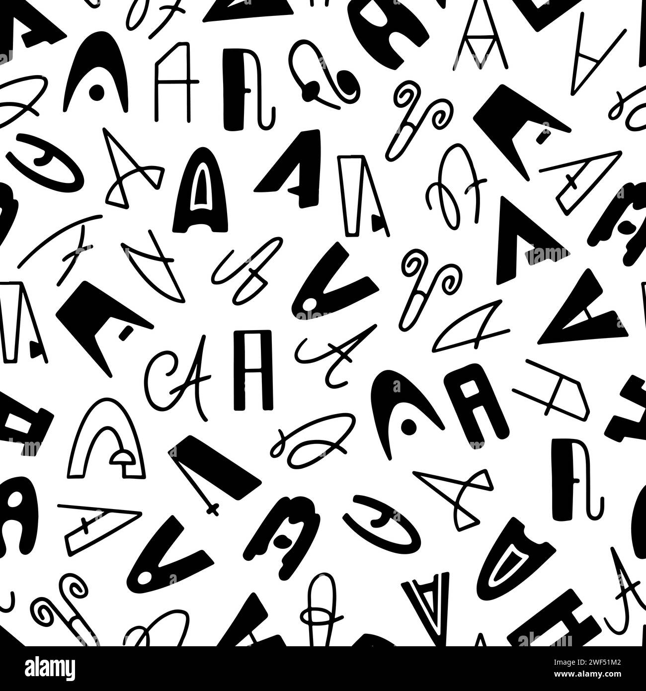 Black and white seamless pattern with the letter A in various styles ...