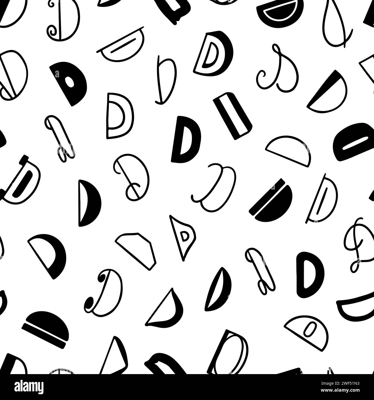 Black and white seamless pattern with the letter D in various styles ...
