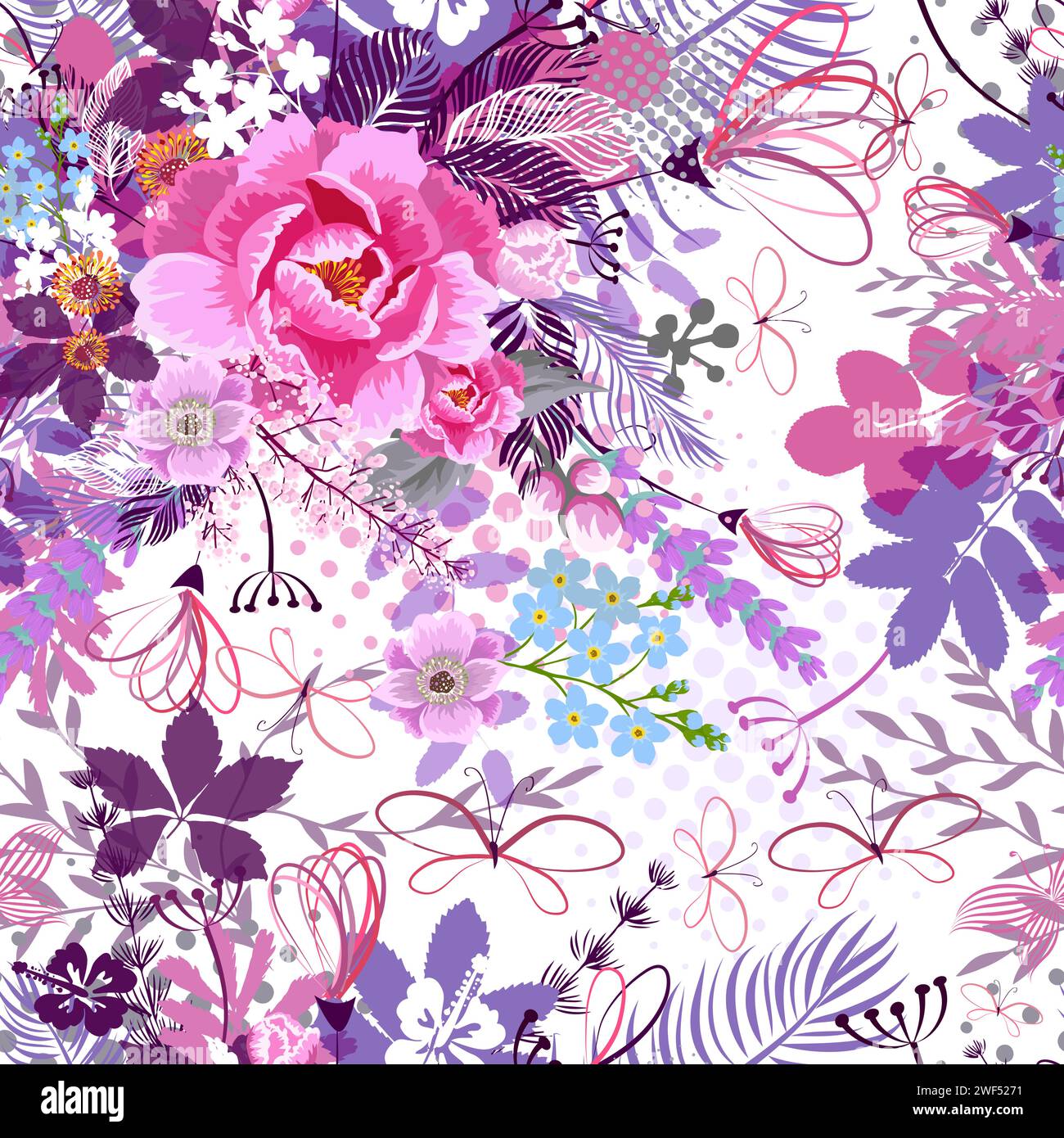 Floral pattern. Peonies seamless pattern. 90s style. hand drawing. Not ...