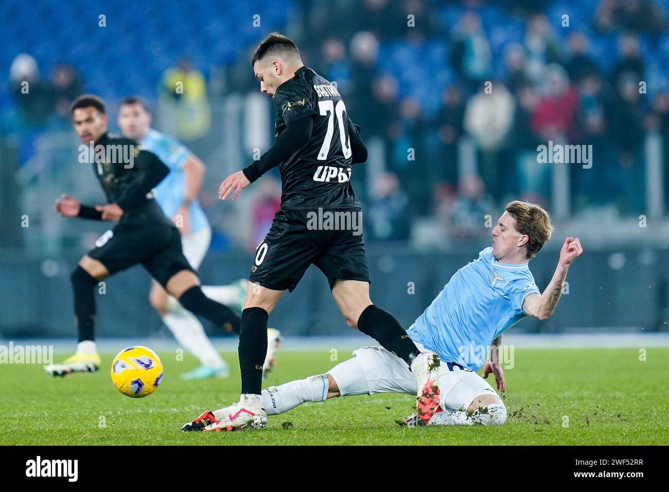 Rome, Italy. 28th Jan, 2024. Nicolo' Rovella of SS Lazio and Gianluca Gaetano of SSC Napoli ...